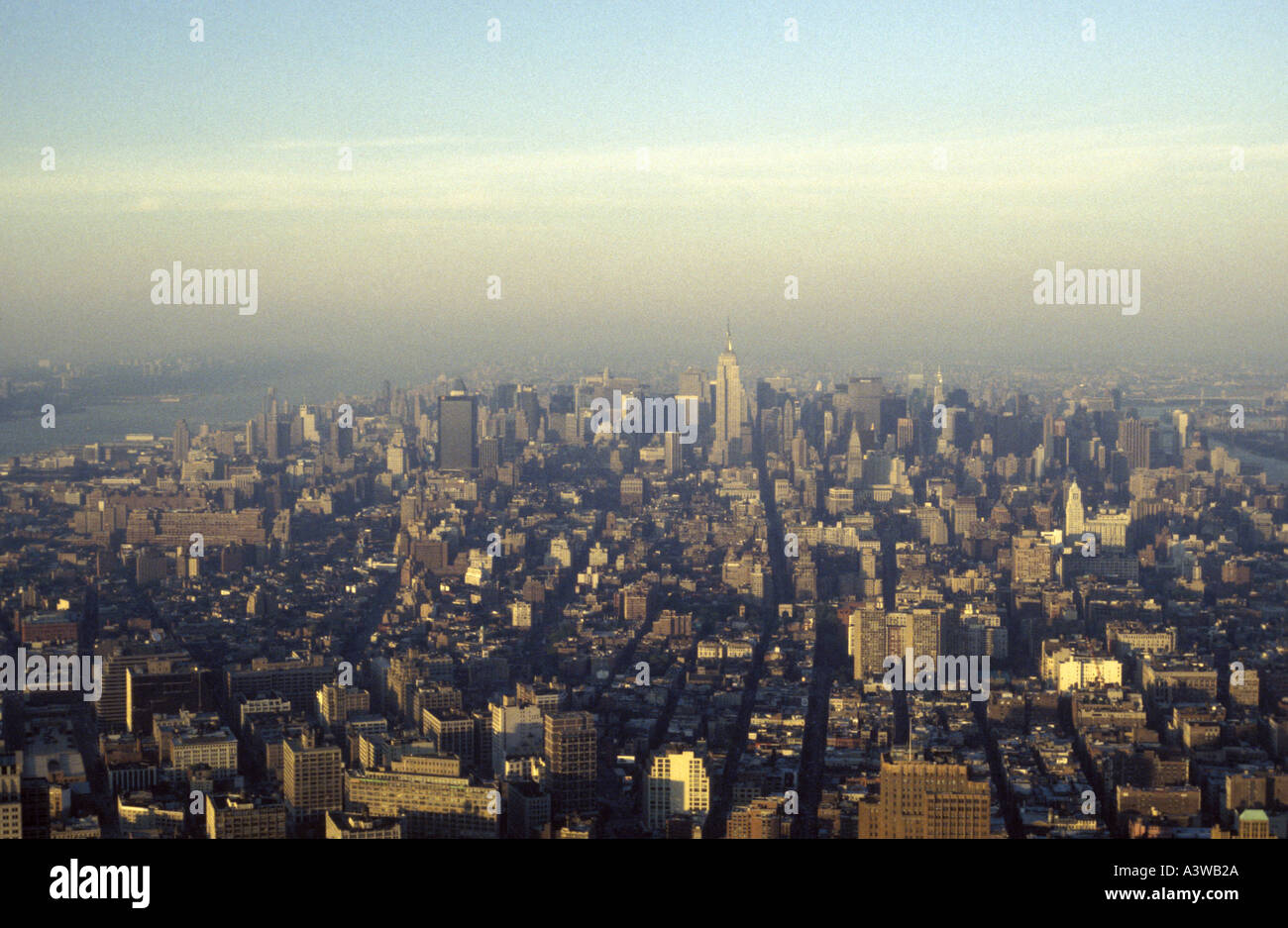 A view of Manhattan New York from the World Trade Center Twin Towers in ...