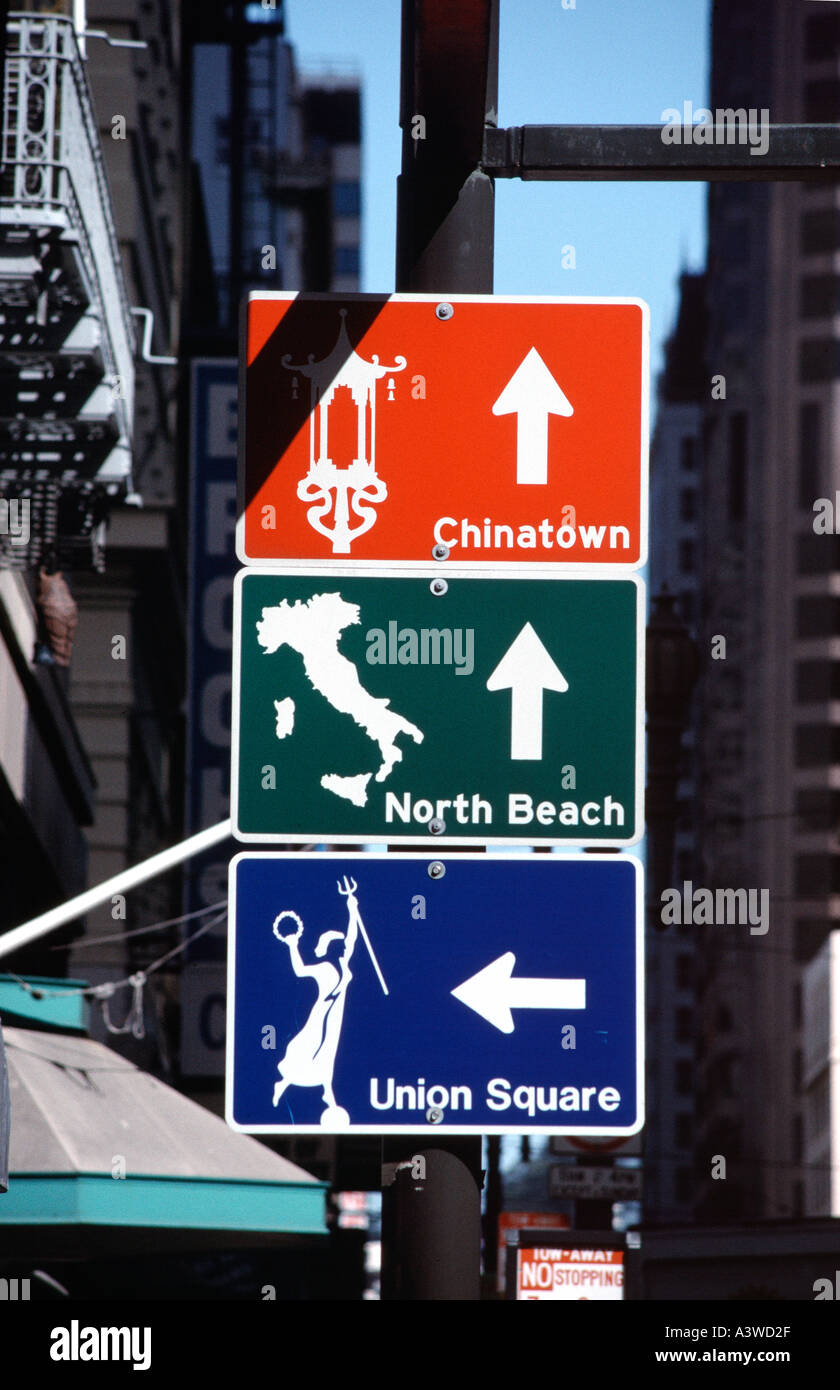 Direction signs at Geary Kearney Streets to tourist locations in San ...
