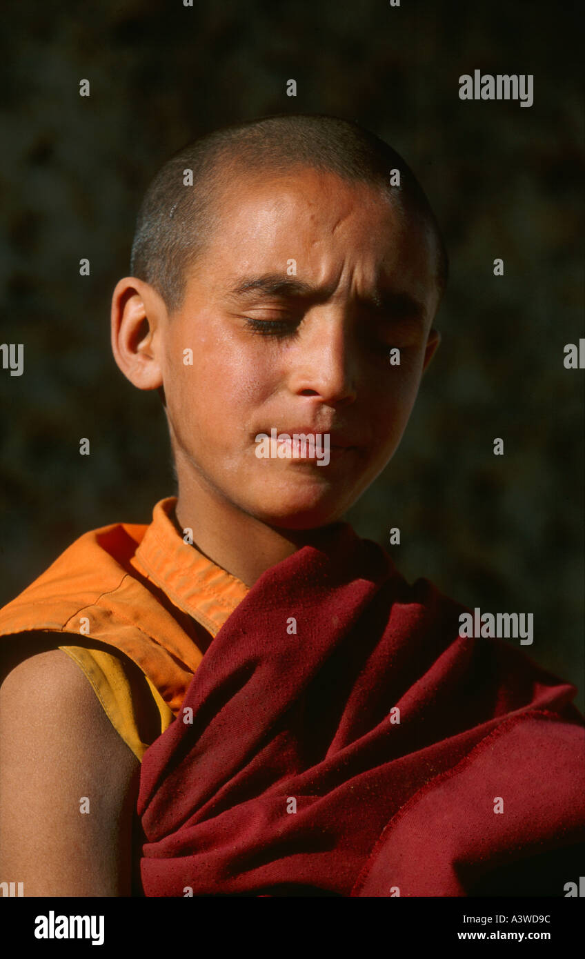Boy monk contemplating Lamayuru Ladakh Jammu and Kashmir India Stock ...