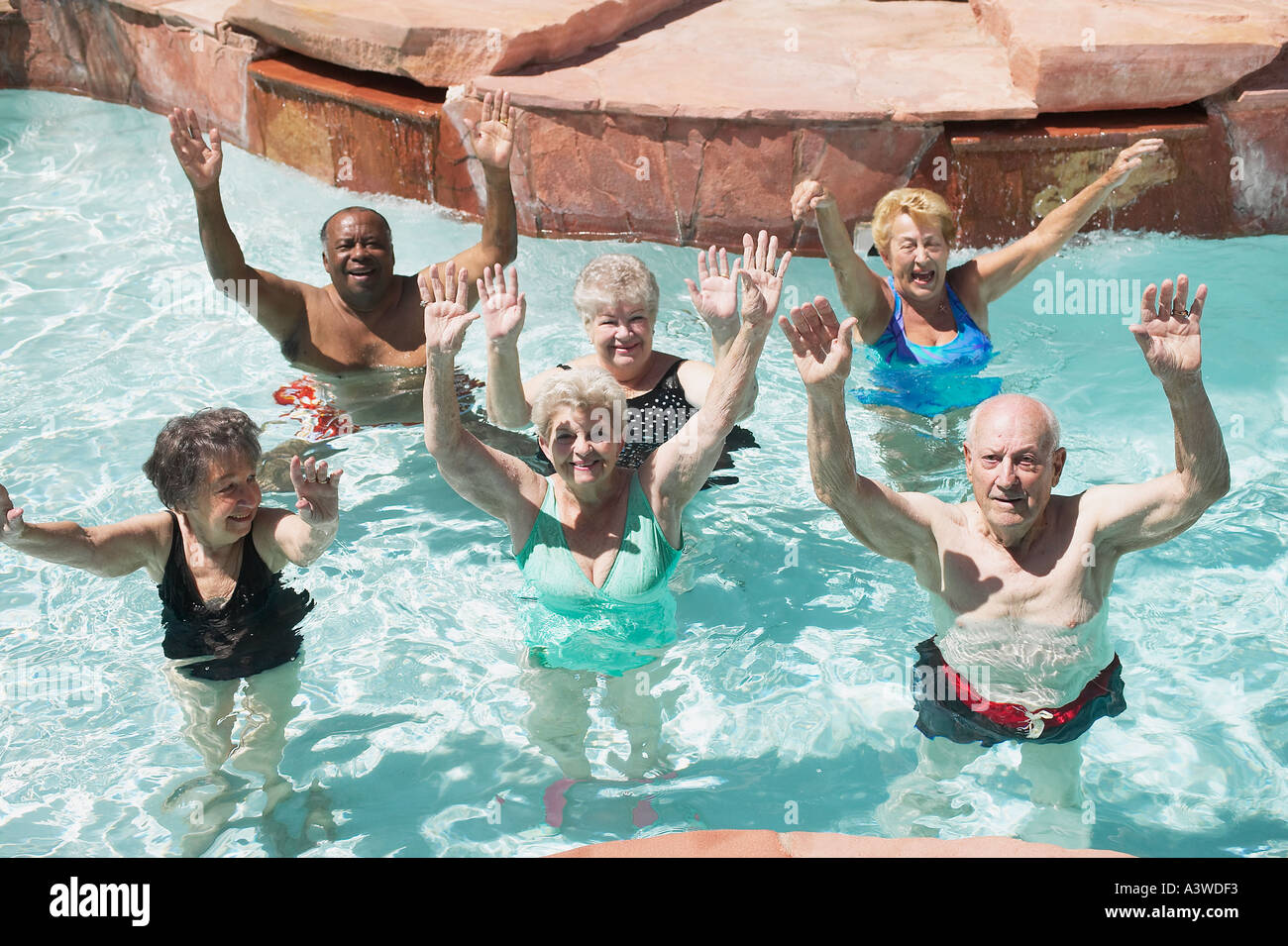 Group of Seniors in Swimming Pool Stock Photo - Alamy