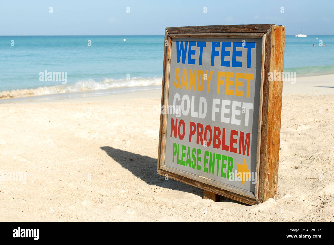 Sign on the beach at Negril Jamaica Stock Photo - Alamy