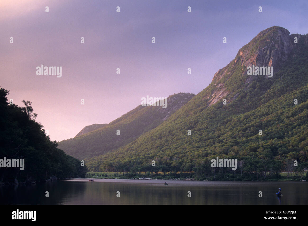 CANOEING AND FISHING ON PROFILE LAKE. FRANCONIA NOTCH STATE PARK, WHITE ...