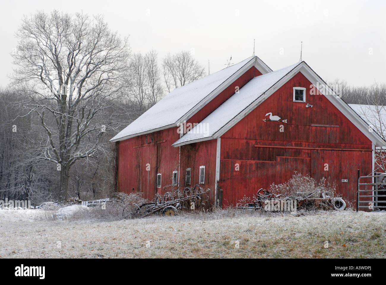 Photo of a snowy New England red barn, Woodbridge, CT USA Stock Photo ...
