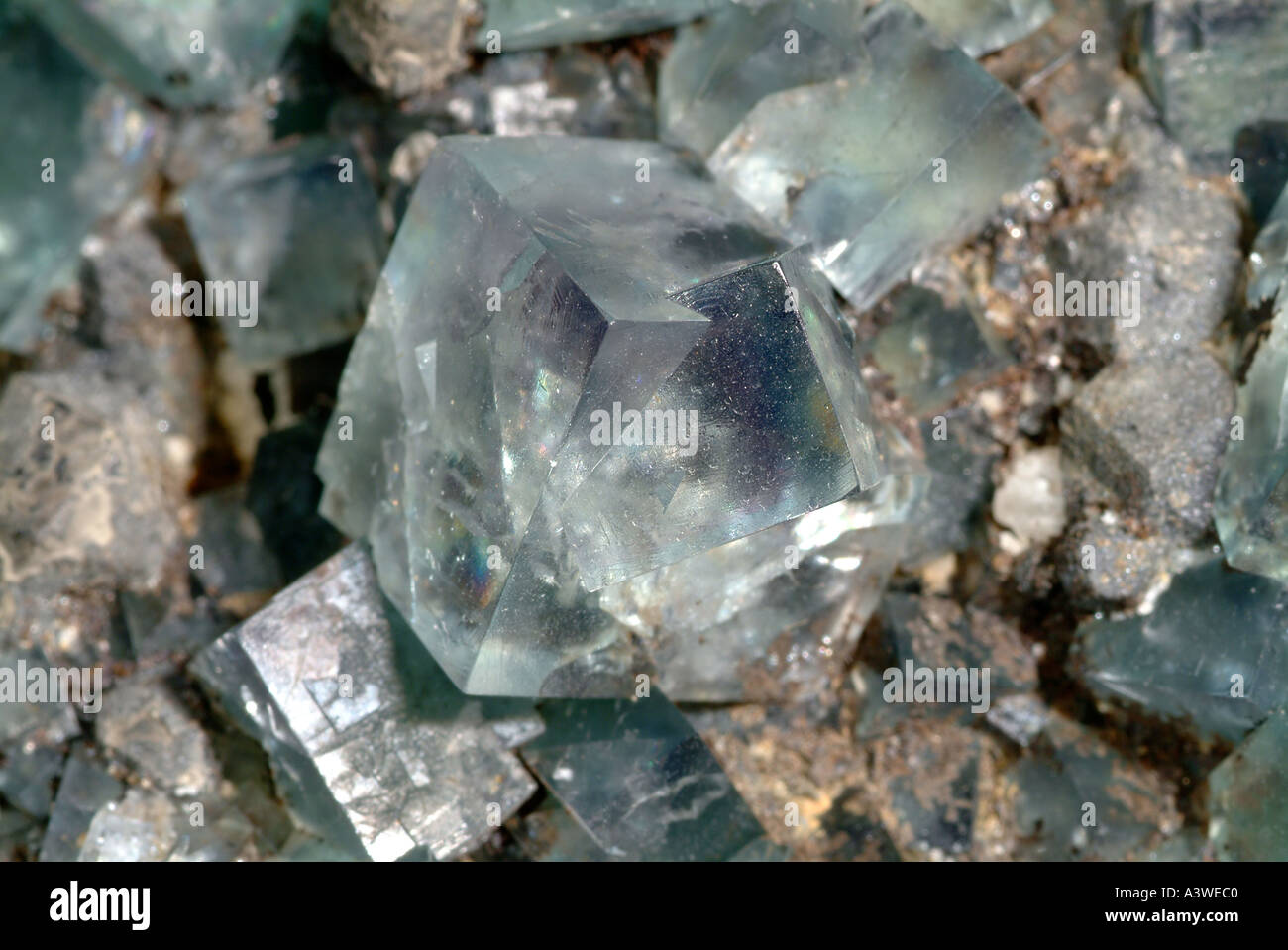 Mineral Fluorite, Small green translucent cubes on galena bearing ...