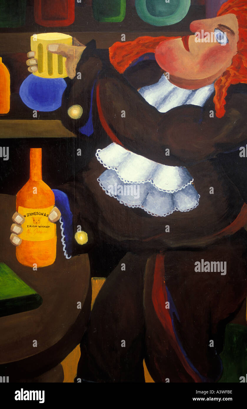 Painted hoarding advertising Irish Whisky outside public house in the ...