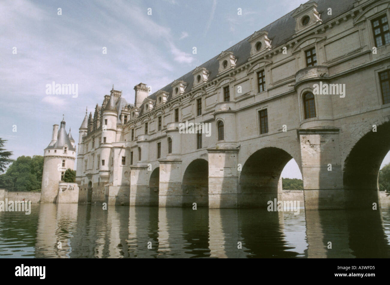 Chenonceau chateau from the river Loire valley France Europe Stock ...