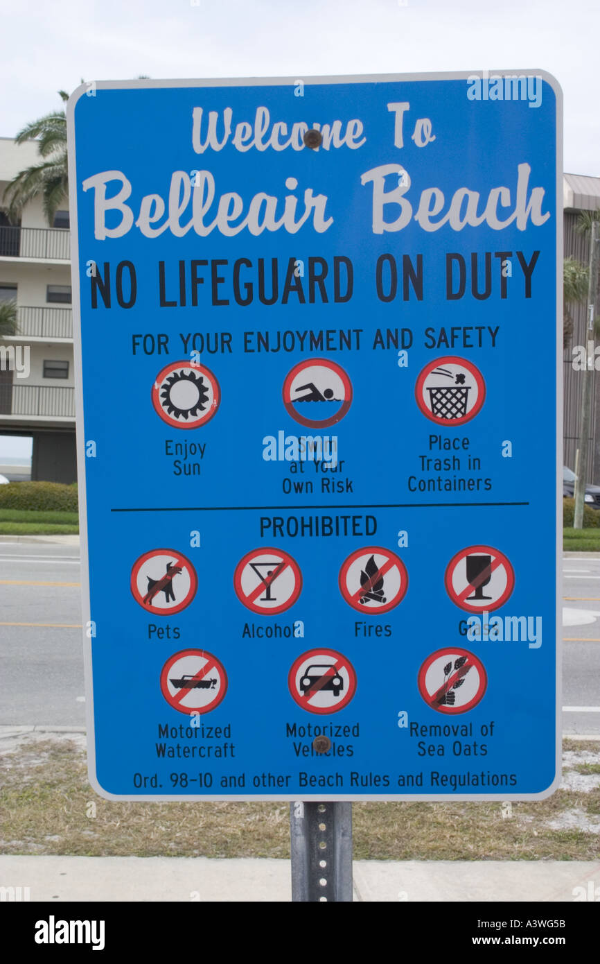 Lifeguard safety sign for Belleair Beach. Belleair Beach Florida USA ...