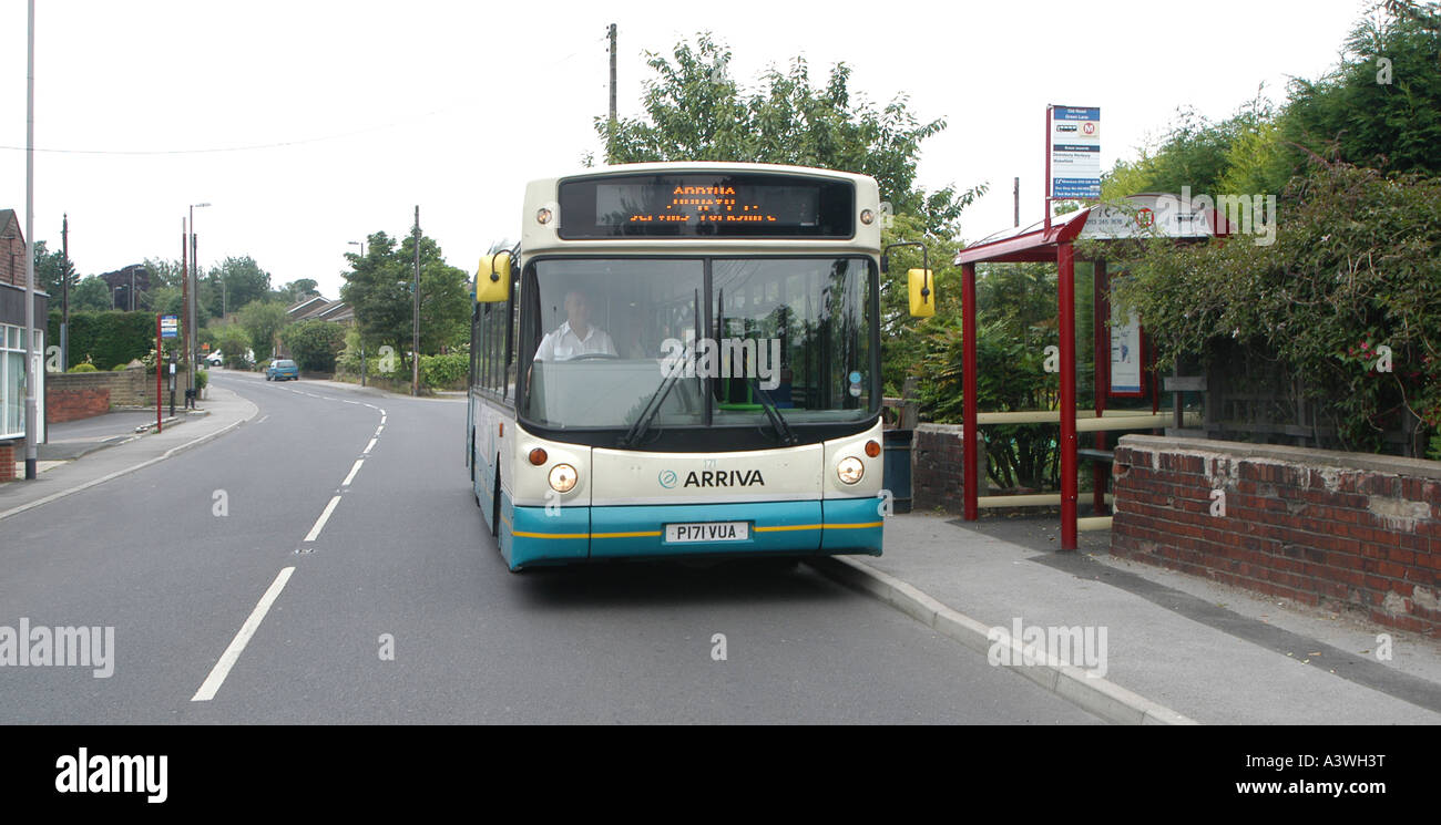 Single decker arriva bus waiting at a bus stop on a rural route in ...
