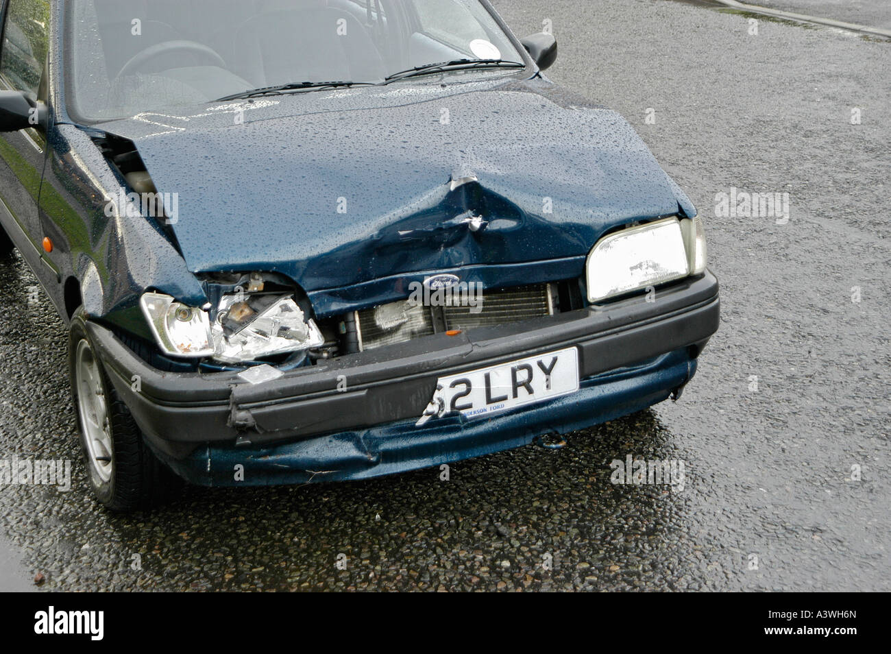 Damage on a Ford Fiesta car following a road traffic accident Stock ...