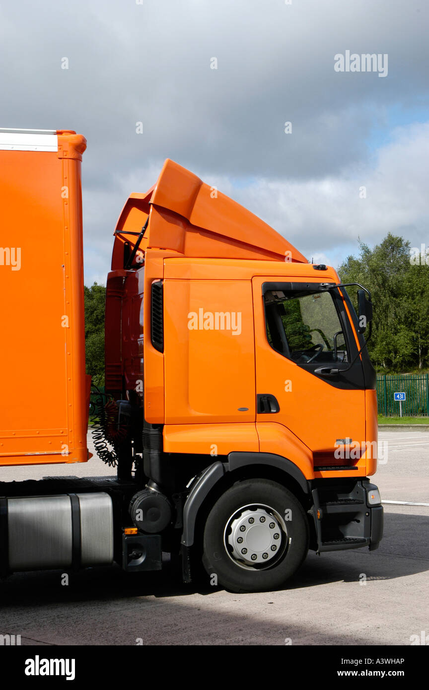 Cab of a Renault 370 articulated lorry in TNT courier livery in the uk ...
