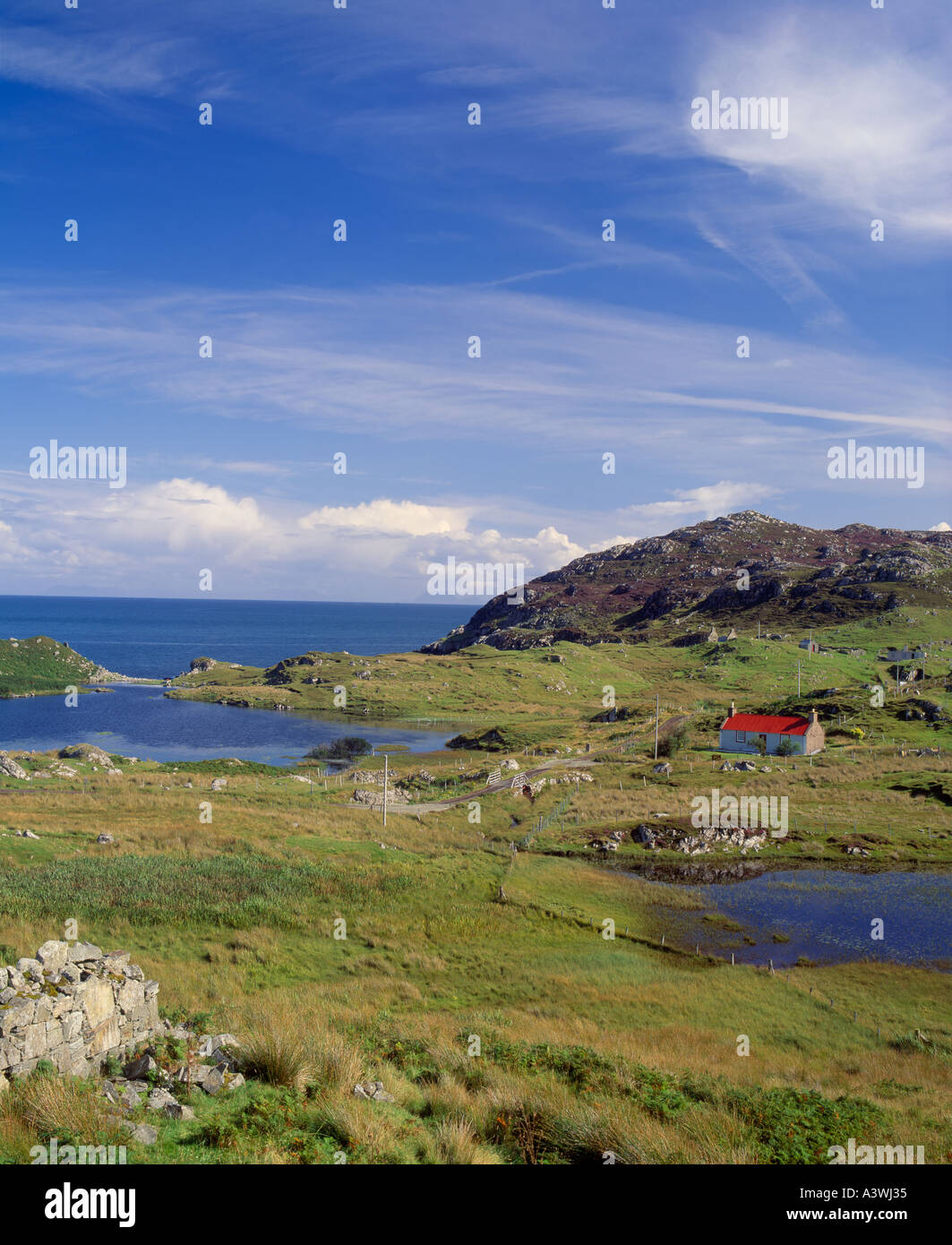 Croft with red roof at Calbost, Isle of Lewis, Western Isles, Scotland ...