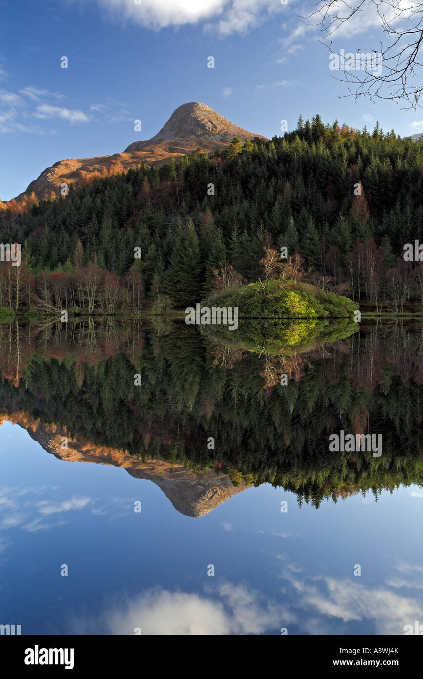 Glencoe lochan with the pap of Glencoe reflected in the water. Scottish Highlands of Scotland UK ...