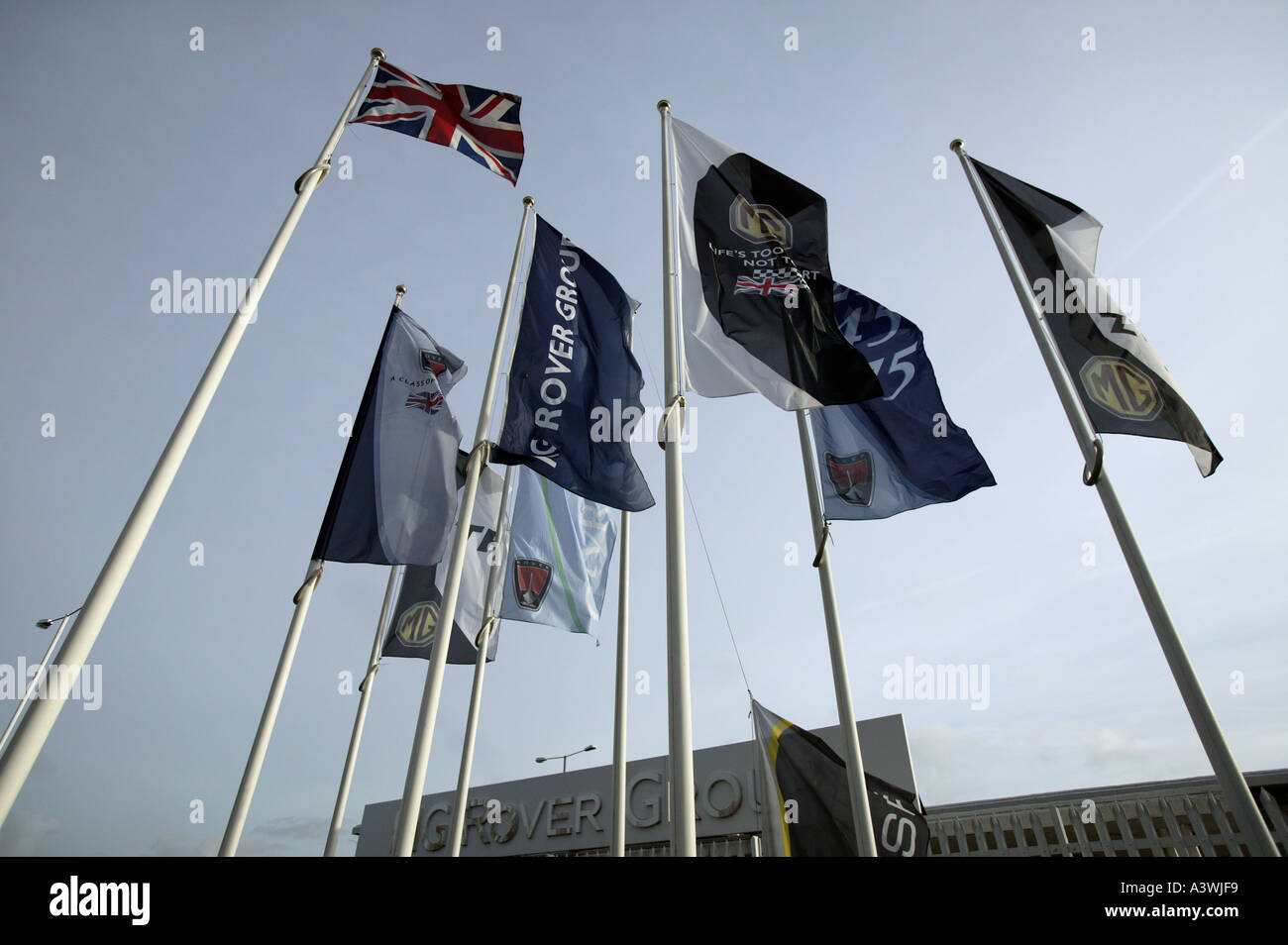 Flags flying at the MG Rover factory in Longbridge Birmingham England ...