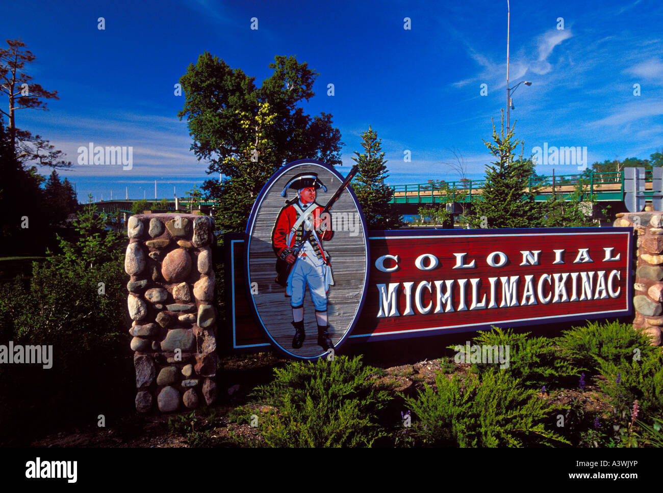A SIGN FOR COLONIAL MICHILIMACKINAC PARK IN MACKINAW CITY MICHIGAN ...