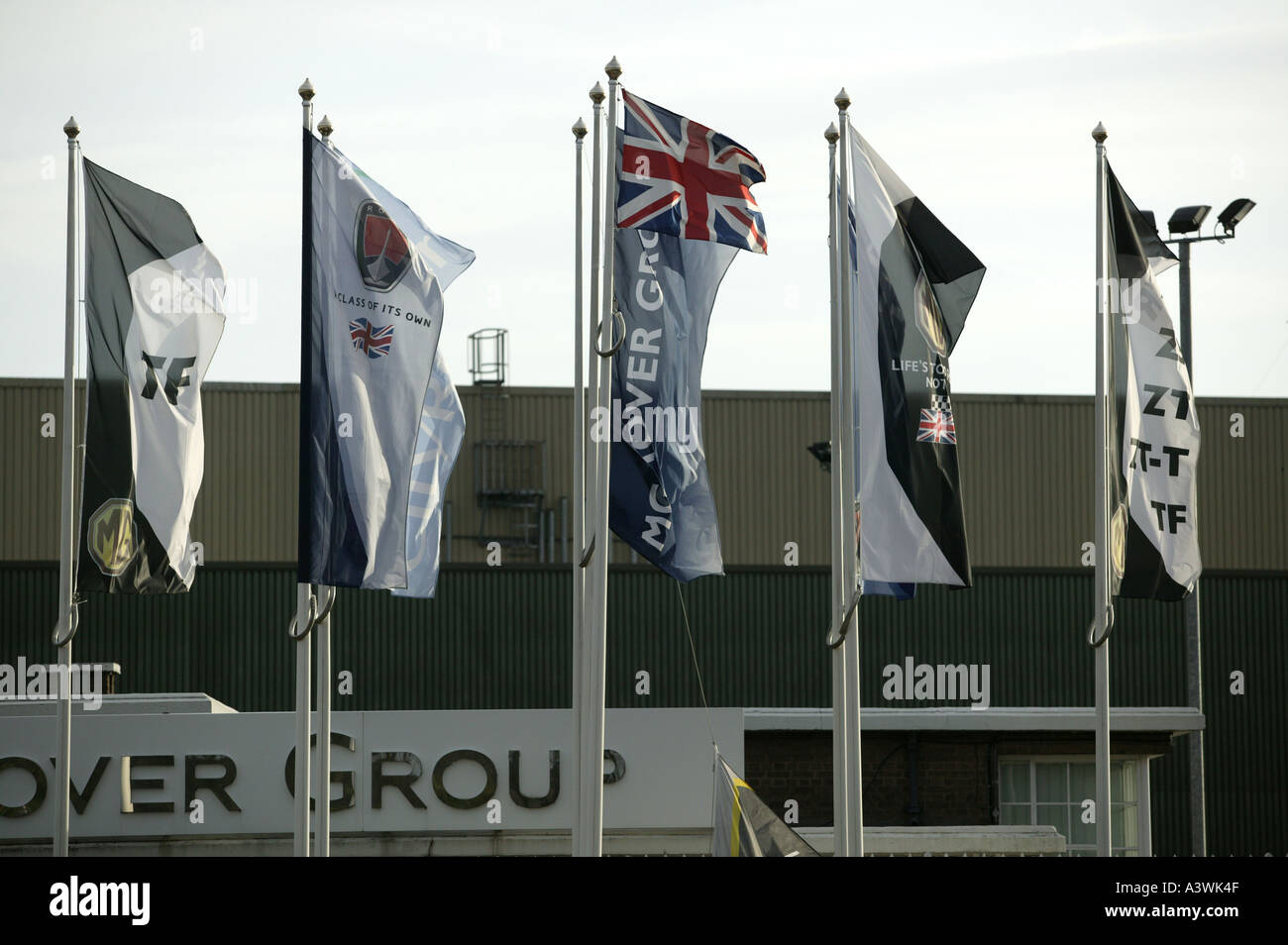 Flags flying at the MG Rover factory in Longbridge Birmingham England ...