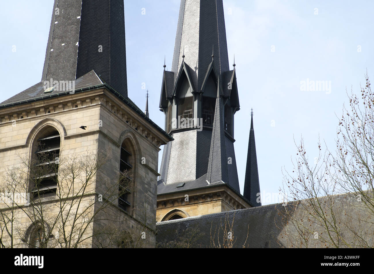 Detail of Luxembourg notre dame cathedral spires towers Stock Photo - Alamy