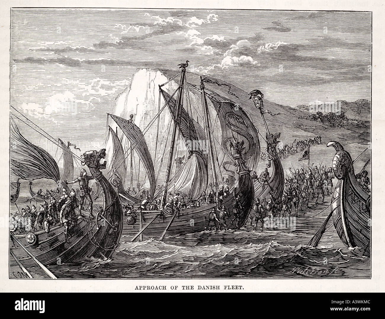 danish fleet Denmark Viking longboat oar sail invade settle fleet land ...