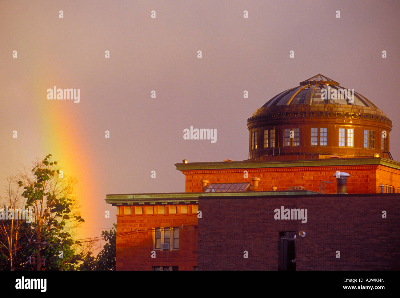 A rainbow is seen with the Marquette County Courthouse in Marquette ...
