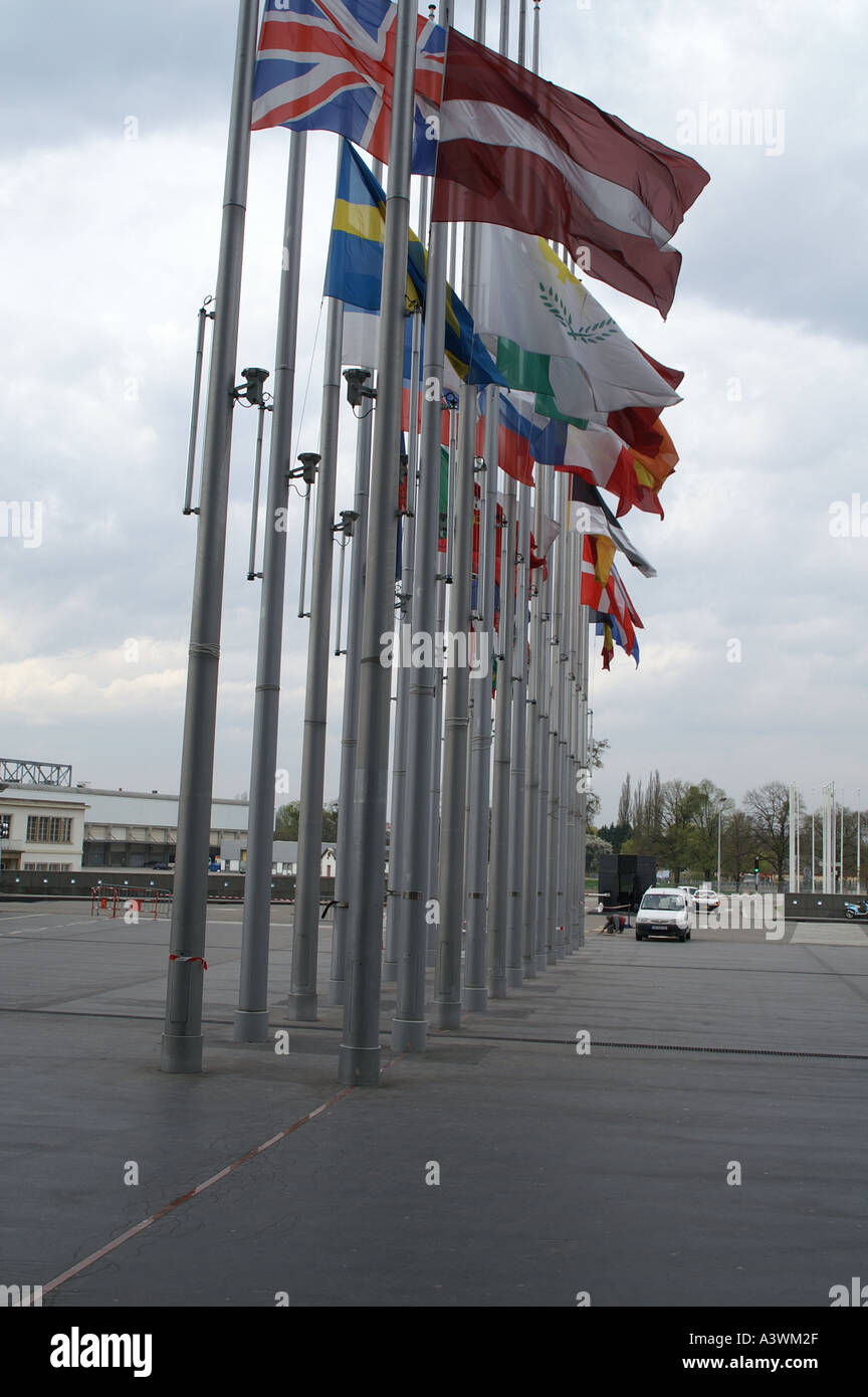 European flags outside the European Parliament building in Strasbourg ...