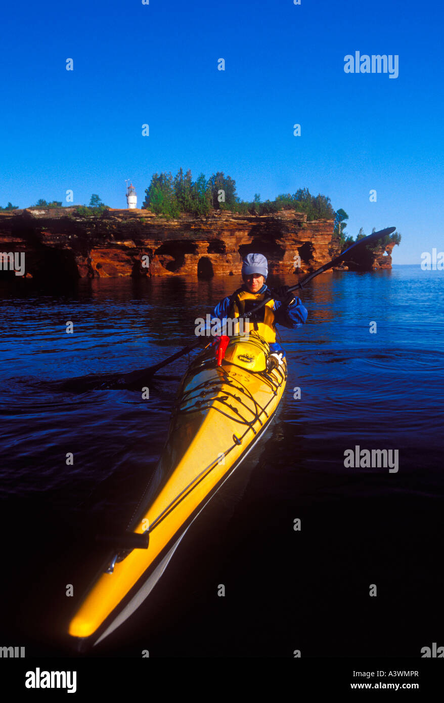 Sea kayaker at Devils Island, Apostle Islands National Lakeshore ...
