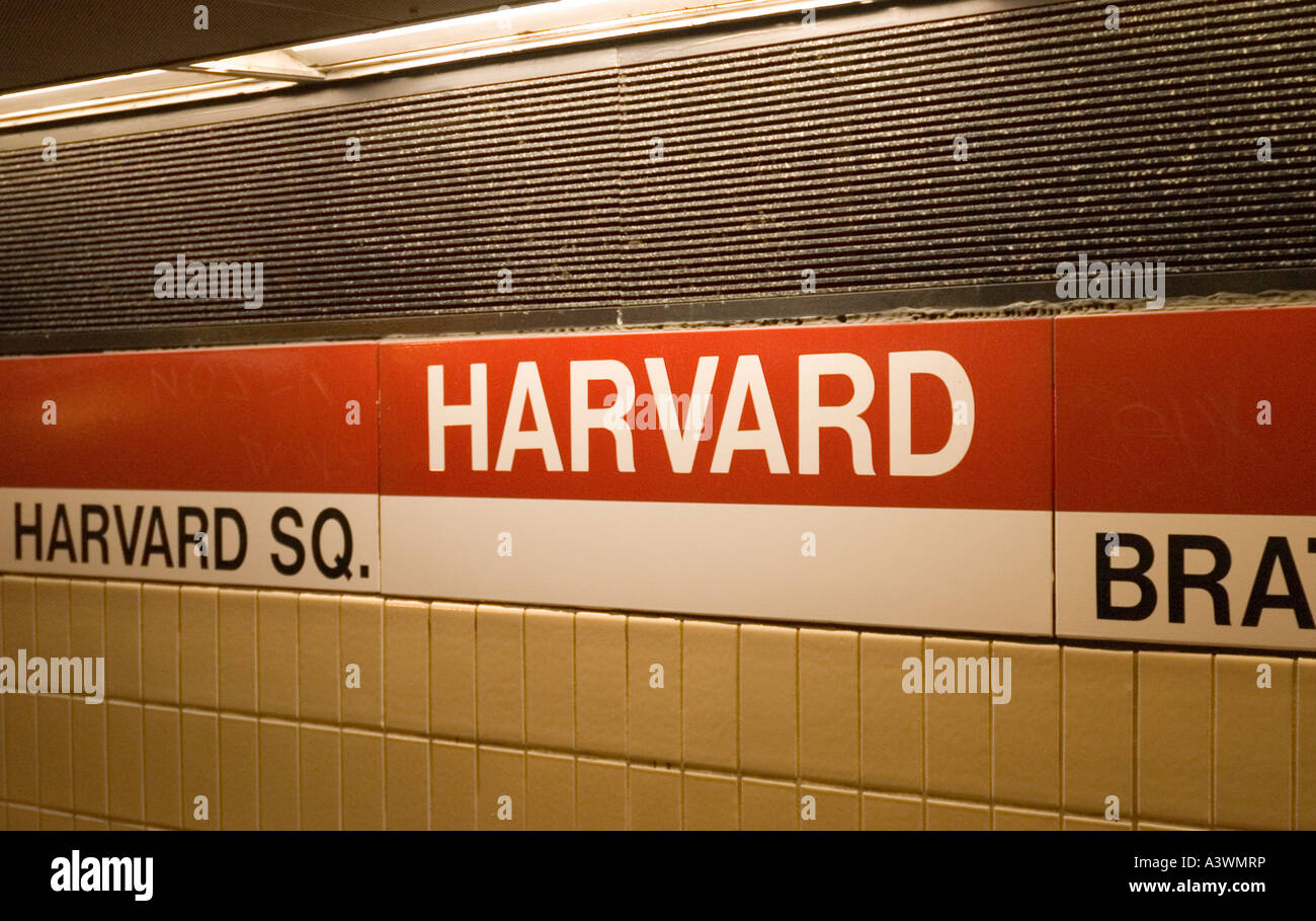Harvard Square station sign on MBTA Redline Stock Photo - Alamy