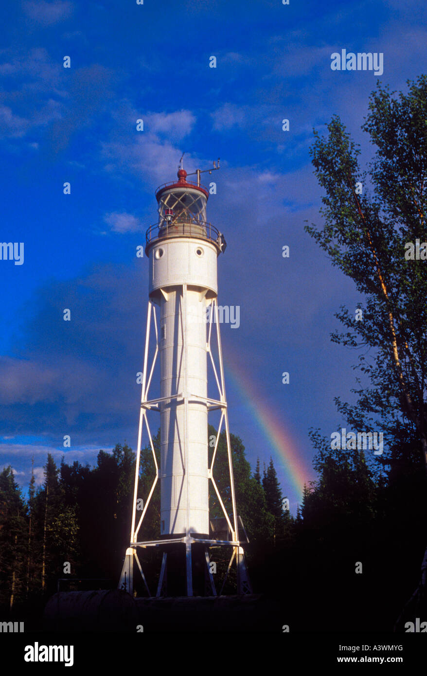 A rainbow is seen behind the Devils Island Lighthouse in Apostle ...