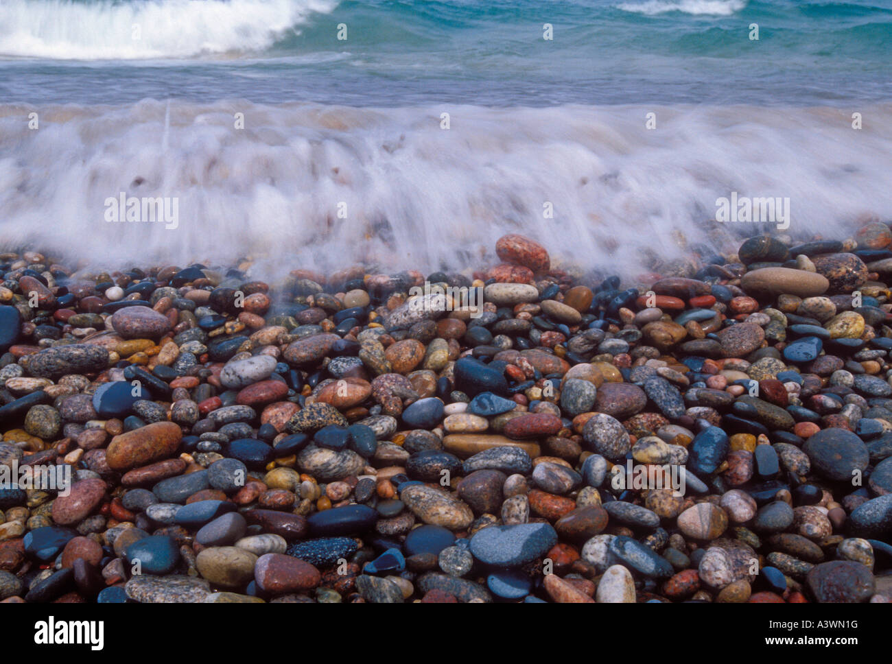 Lake Superior waves and stones on Twelvemile Beach in Pictured Rocks ...