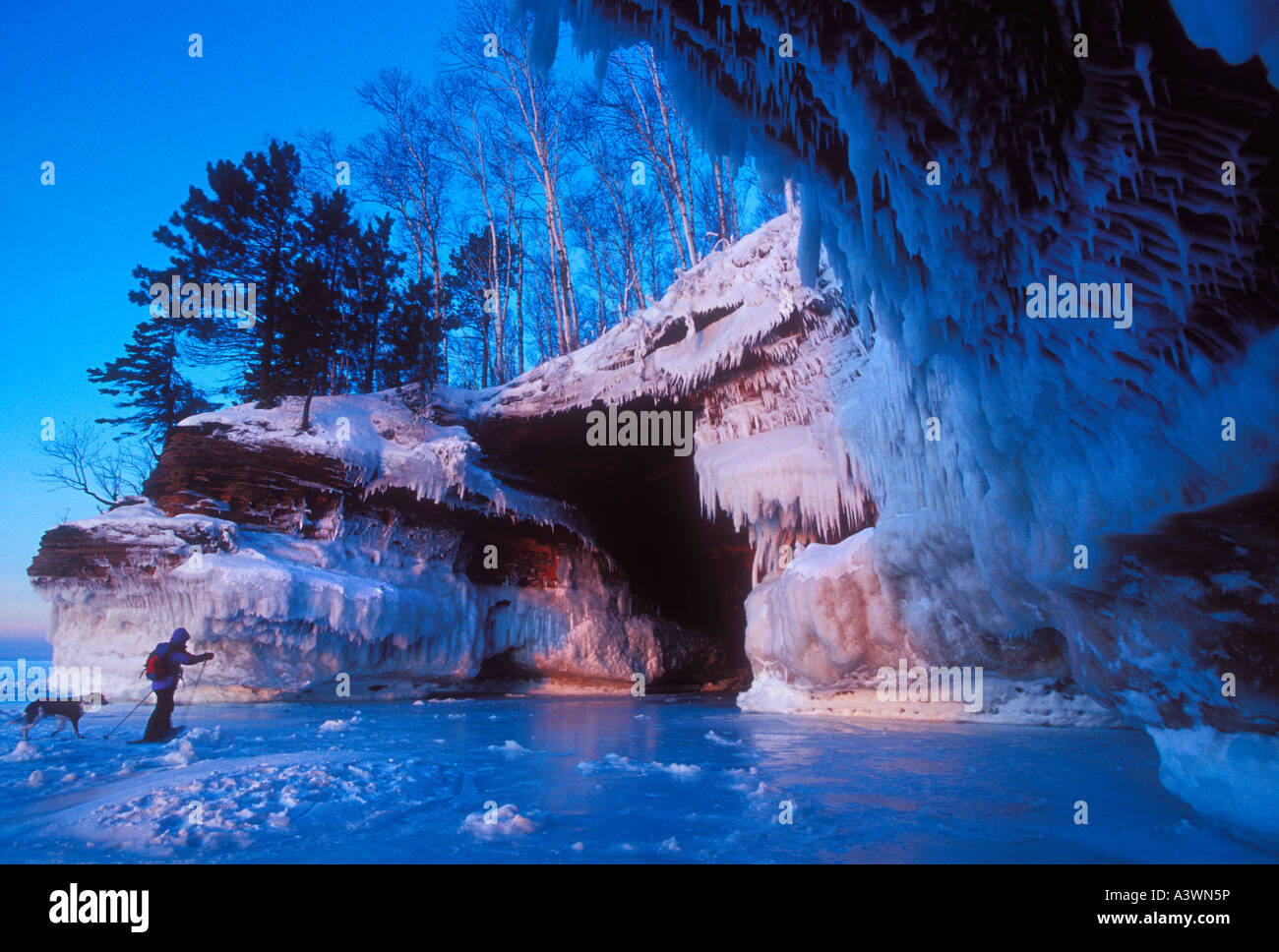 The ice covered sea caves of Lake Superior at Squaw Point in Apostle ...