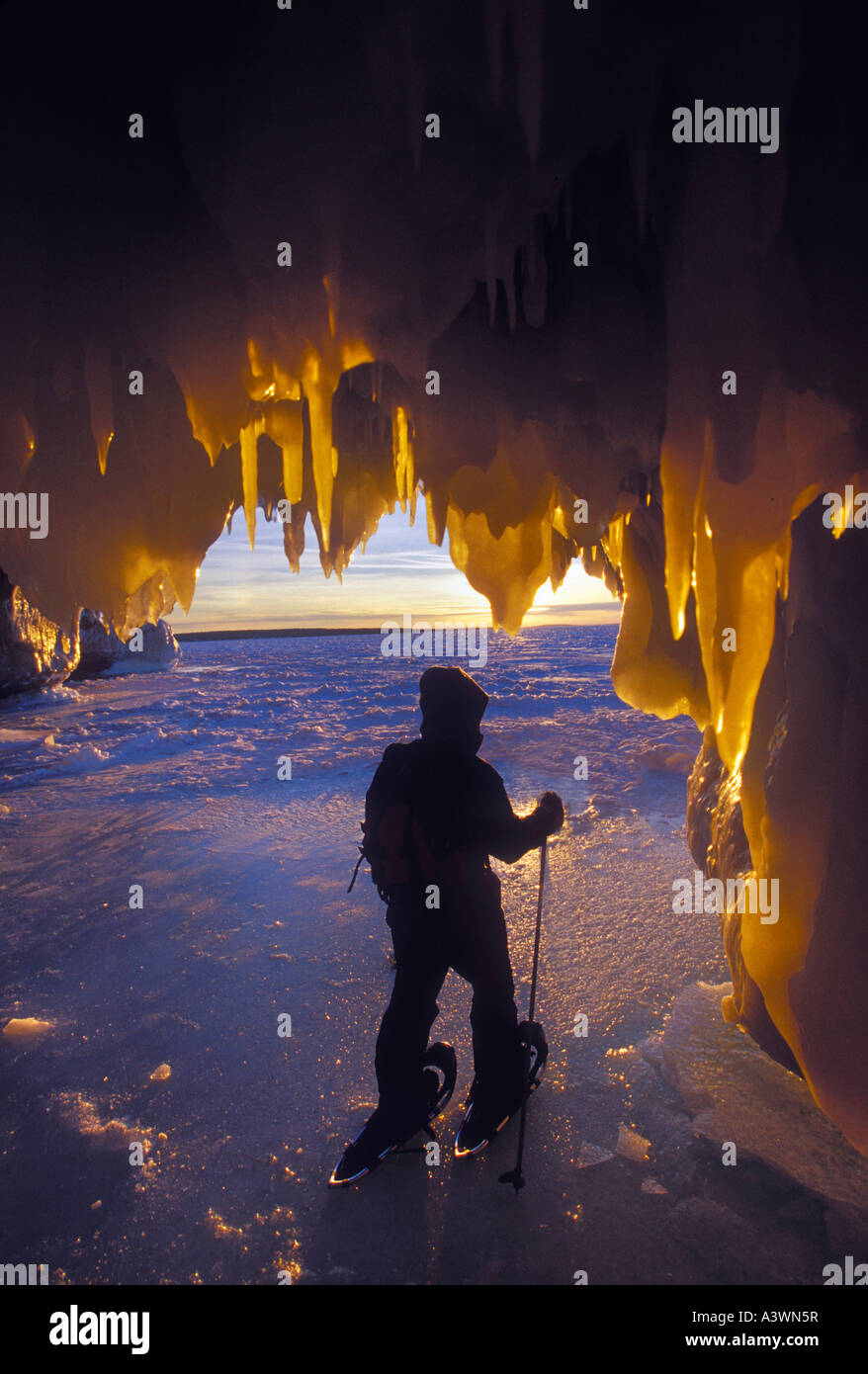 The ice covered sea caves of Lake Superior at Squaw Point in Apostle ...