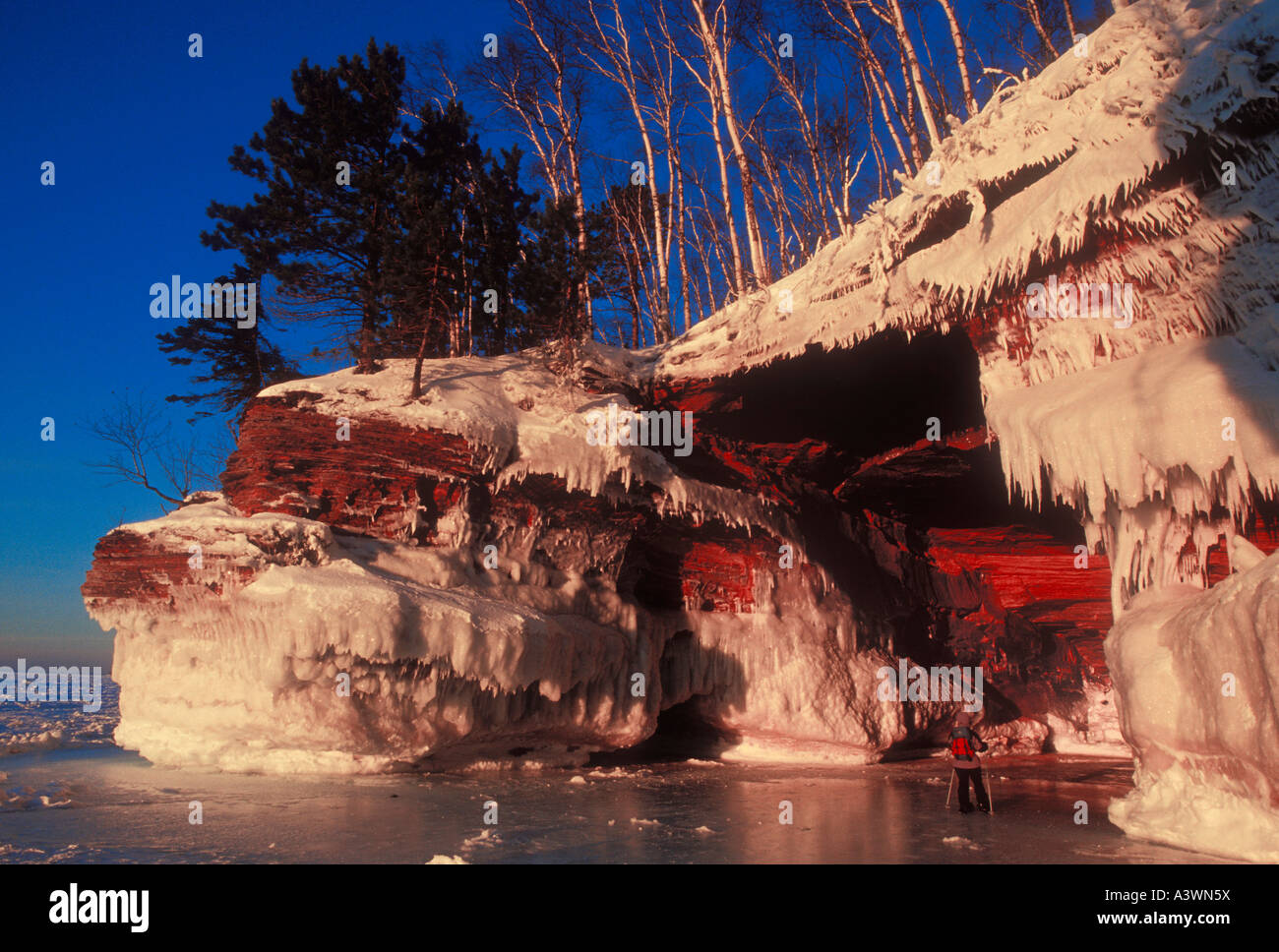 The ice covered sea caves of Lake Superior at Squaw Point in Apostle ...