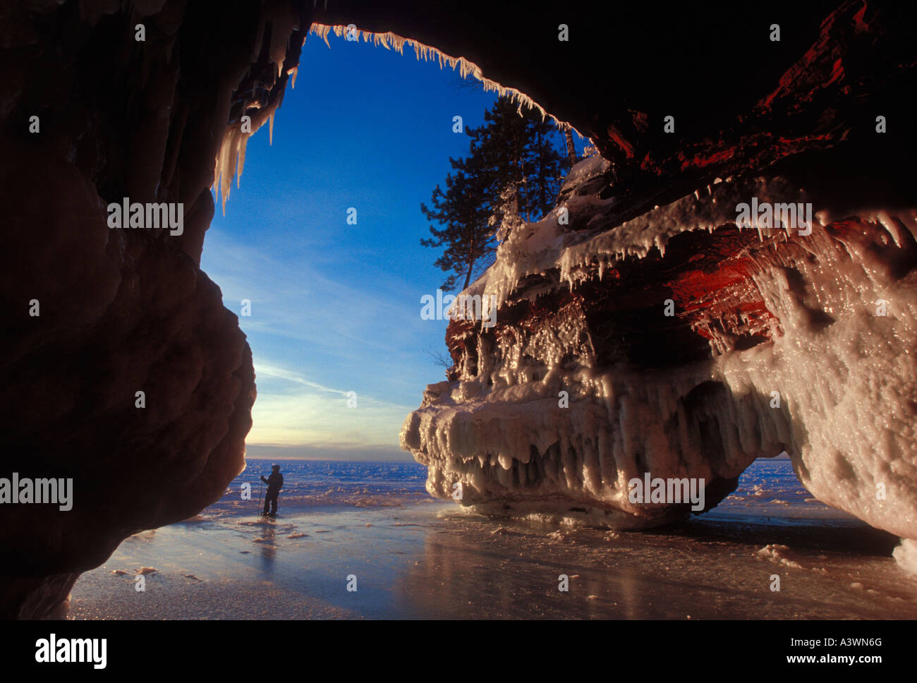 The ice covered sea caves of Lake Superior at Squaw Point in Apostle ...