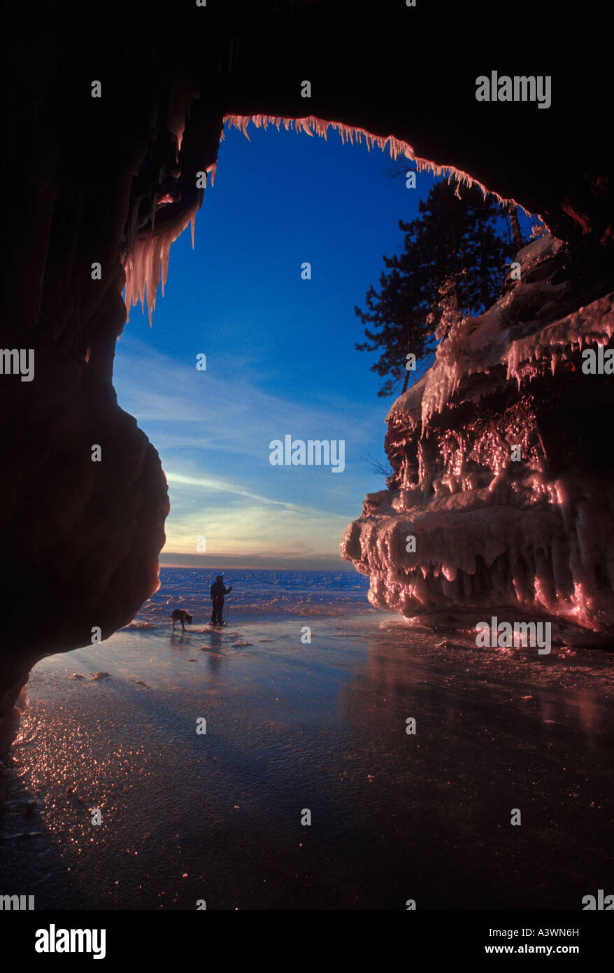 The ice covered sea caves of Lake Superior at Squaw Point in Apostle ...