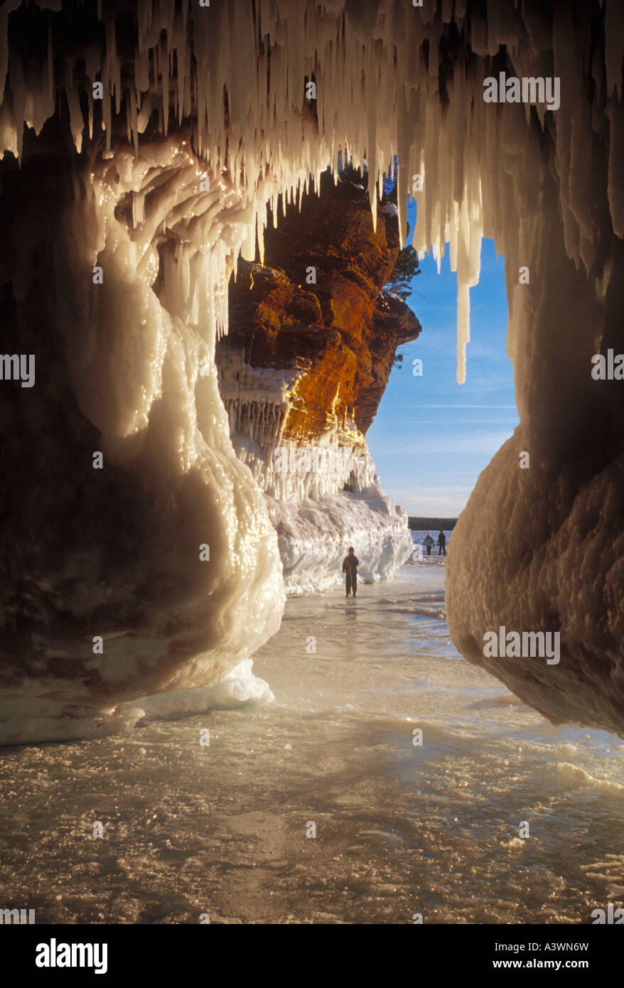 The ice covered sea caves of Lake Superior at Squaw Point in Apostle ...