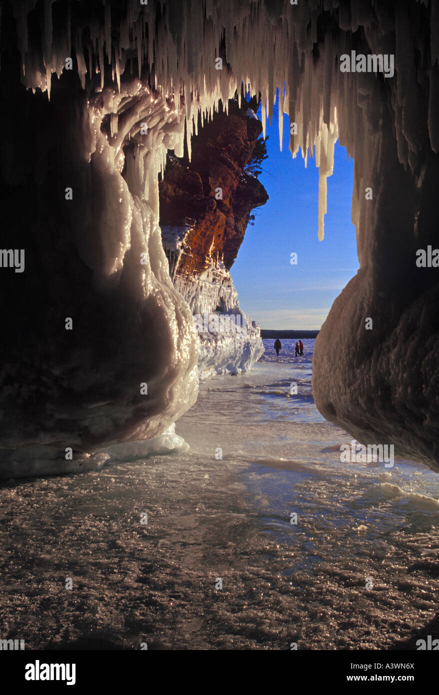 The ice covered sea caves of Lake Superior at Squaw Point in Apostle ...