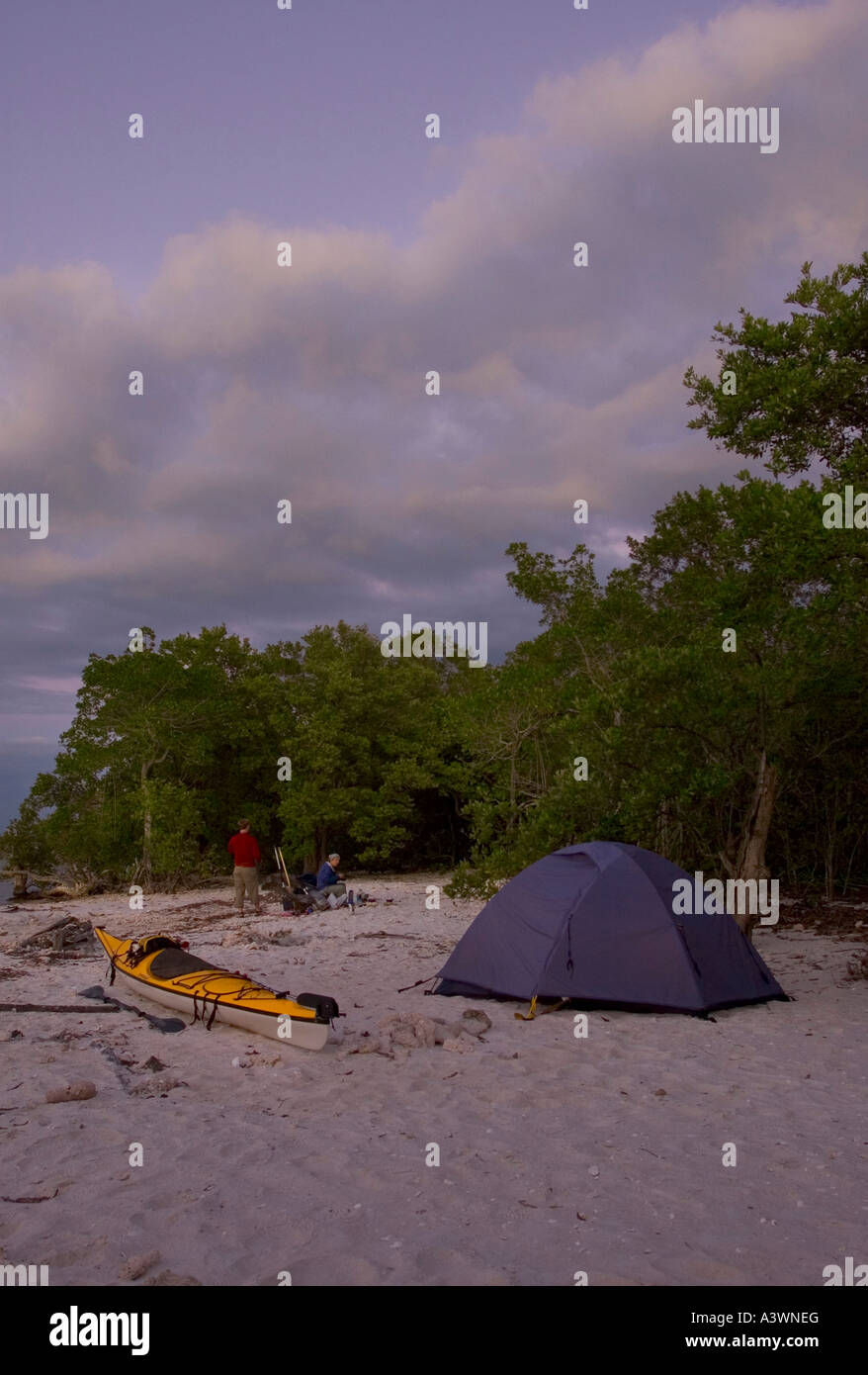 A sea kayaker campsite on Round Key in the Everglades of South Florida ...
