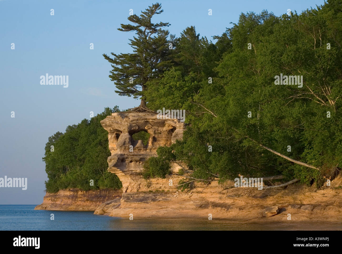 The Chapel Rock rock formation at Chapel Beach in Pictured Rocks ...