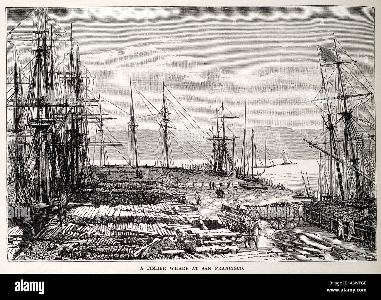 san fransisco California USA tall sail sailing ship wood commerce trade ...