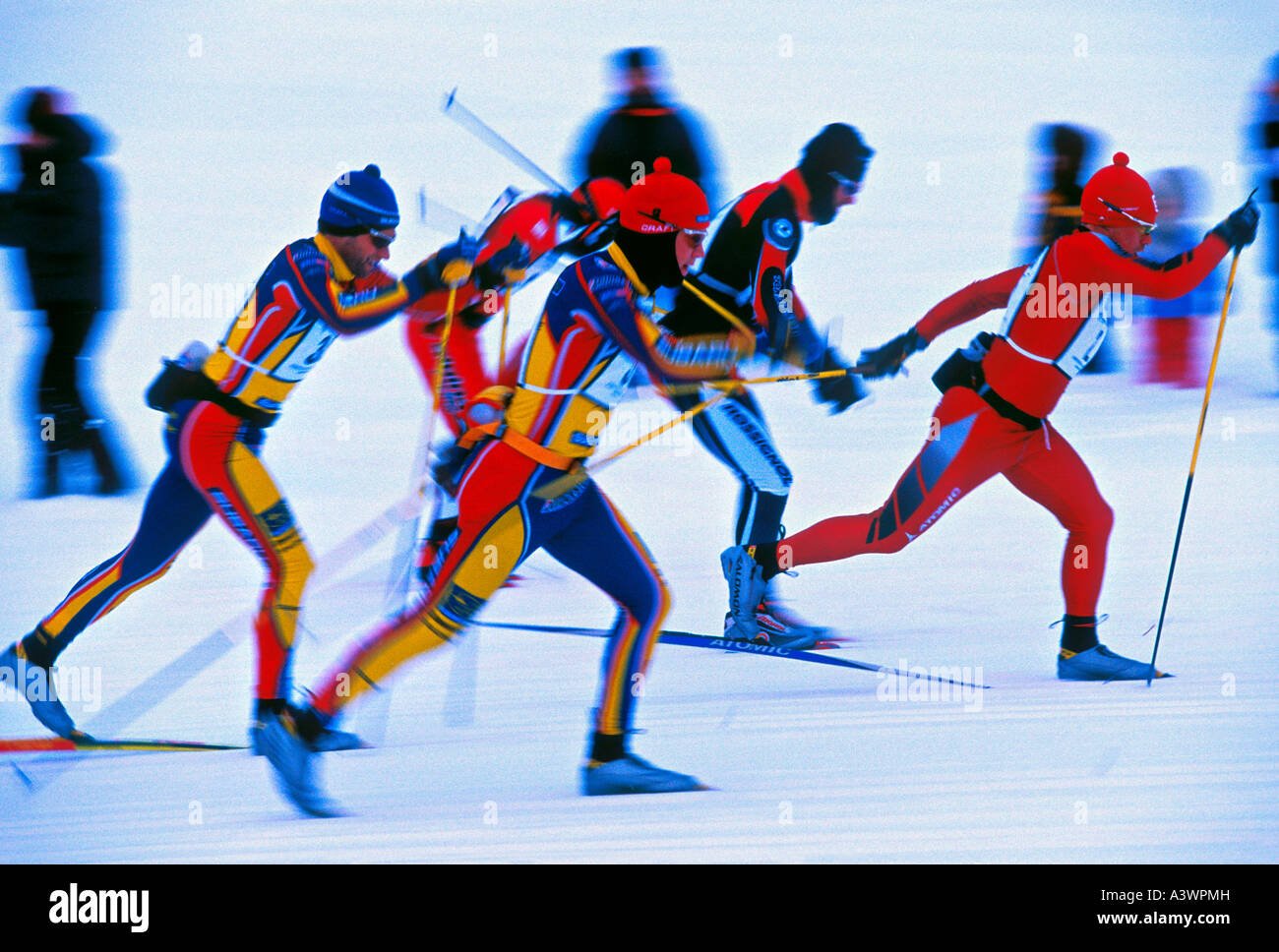 Skiers in the Noquemanon Ski Marathon are a blur of motion as they ...