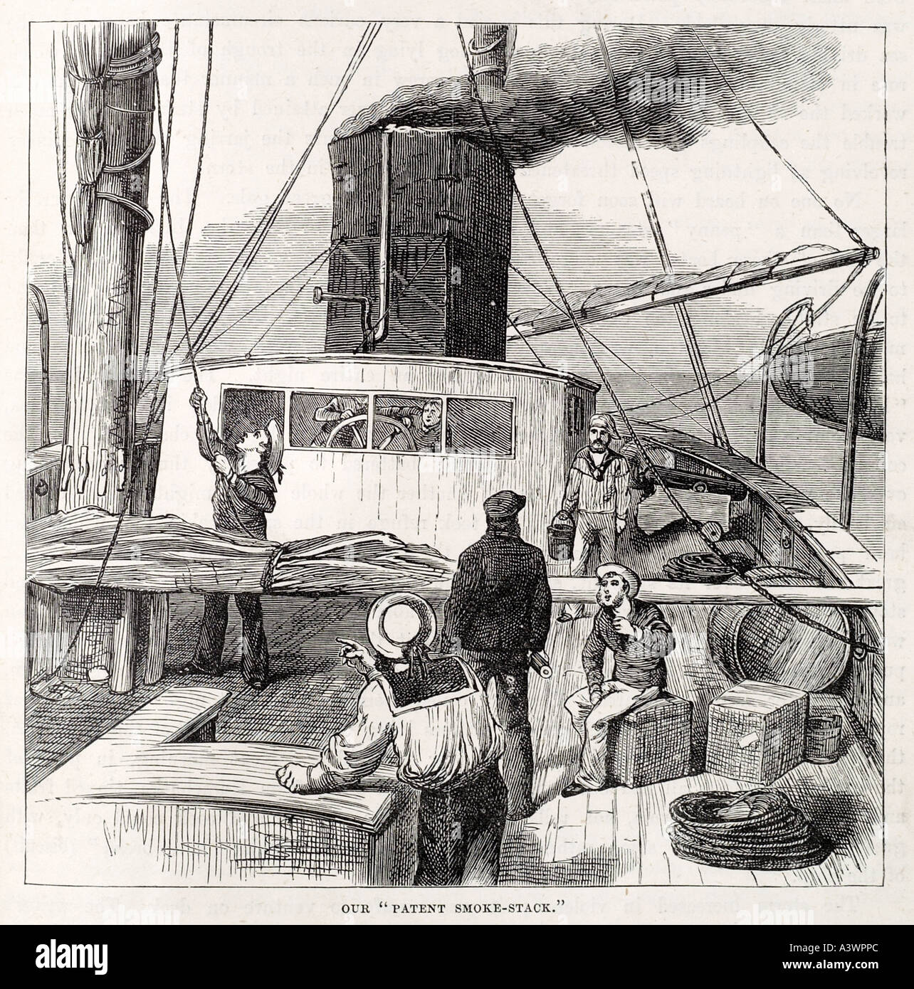 Smoke chimney wheel house fishing boat steam coal trade work maritime ...