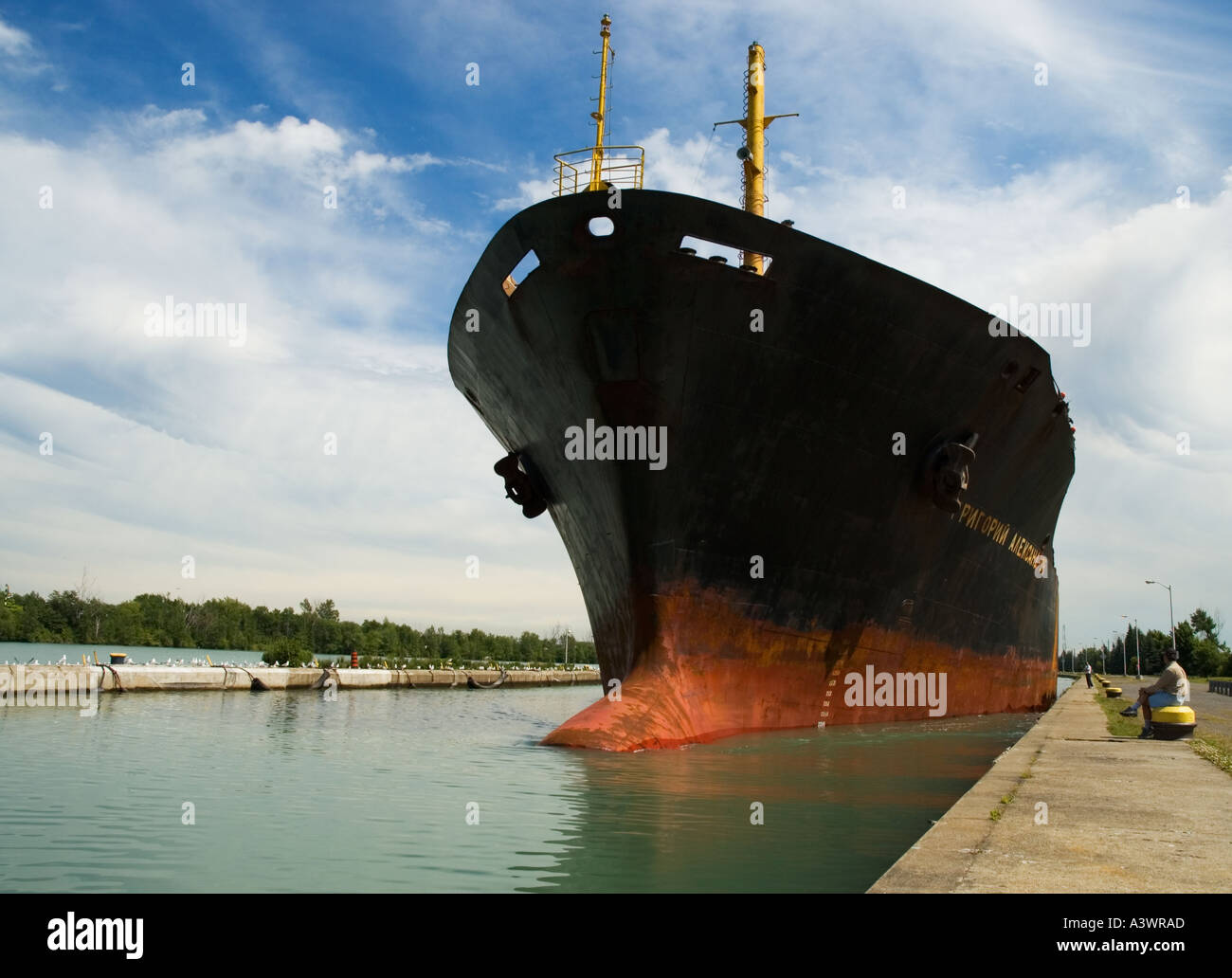 Canada Ontario Welland Canal Russian ship approaching lock Stock Photo ...