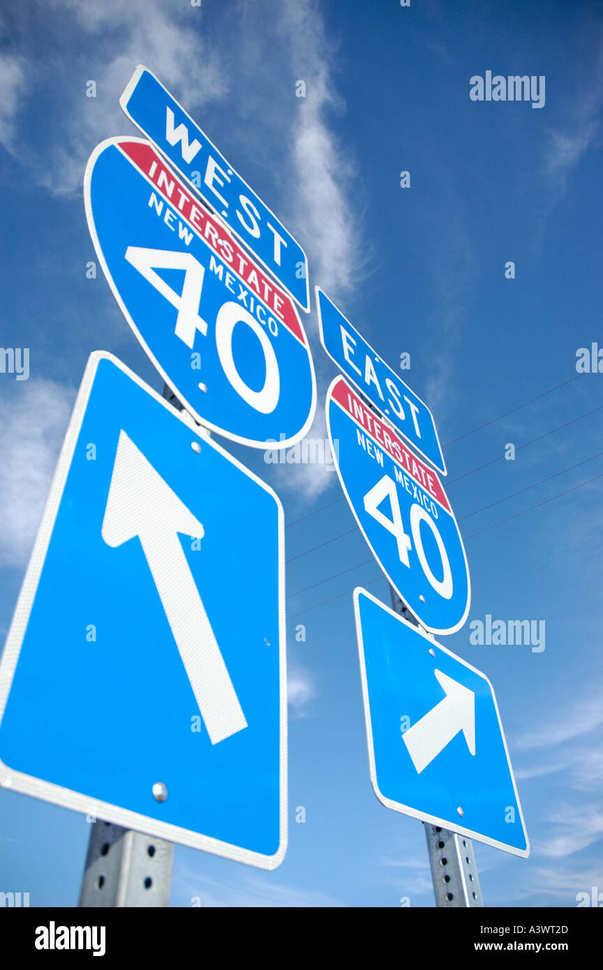 Direction sign on Interstate 40 in New Mexico on highway West and East ...