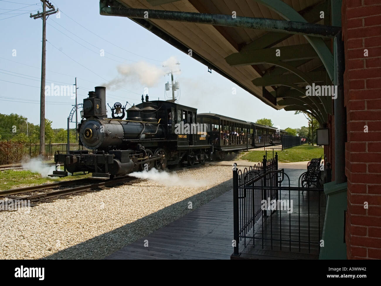 Michigan Dearborn The Henry Ford Greenfield Village steam train arrives ...