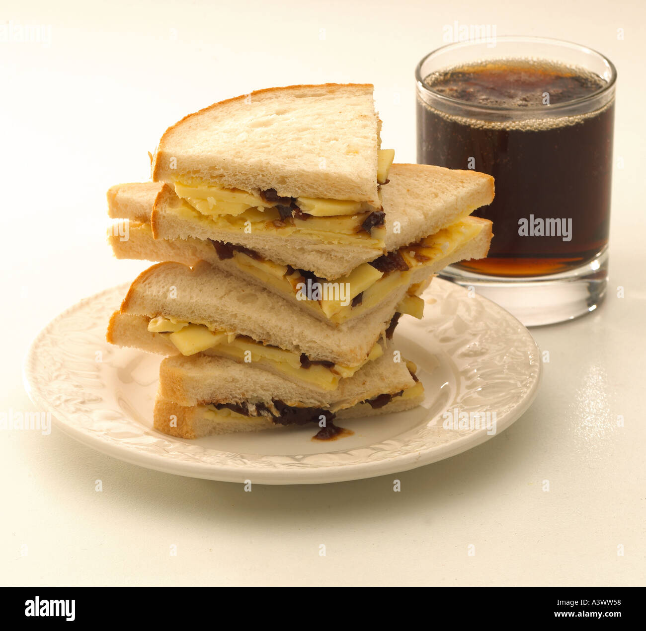 Cheese pickle sandwich white bread glass of coke Keywords snack ...