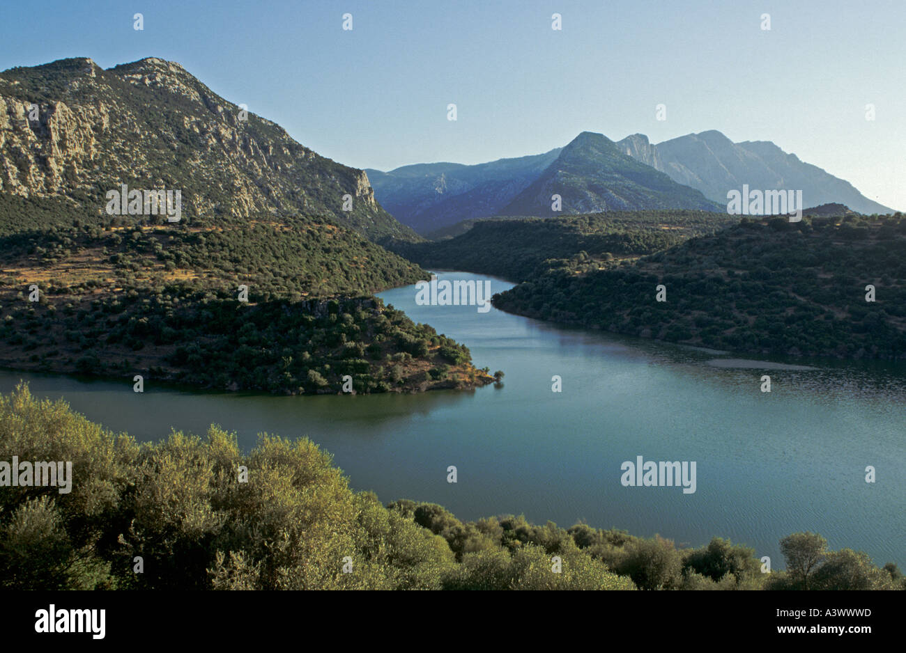 scenery wth reservoir Lago del Cedrino Sardinia Italy Stock Photo - Alamy