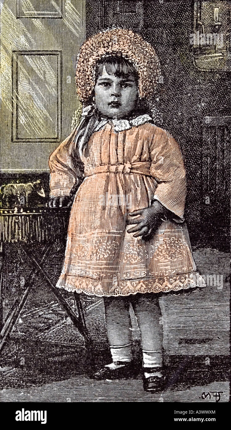 fashion interior hat childhood cap , girl in the 19th century Stock ...