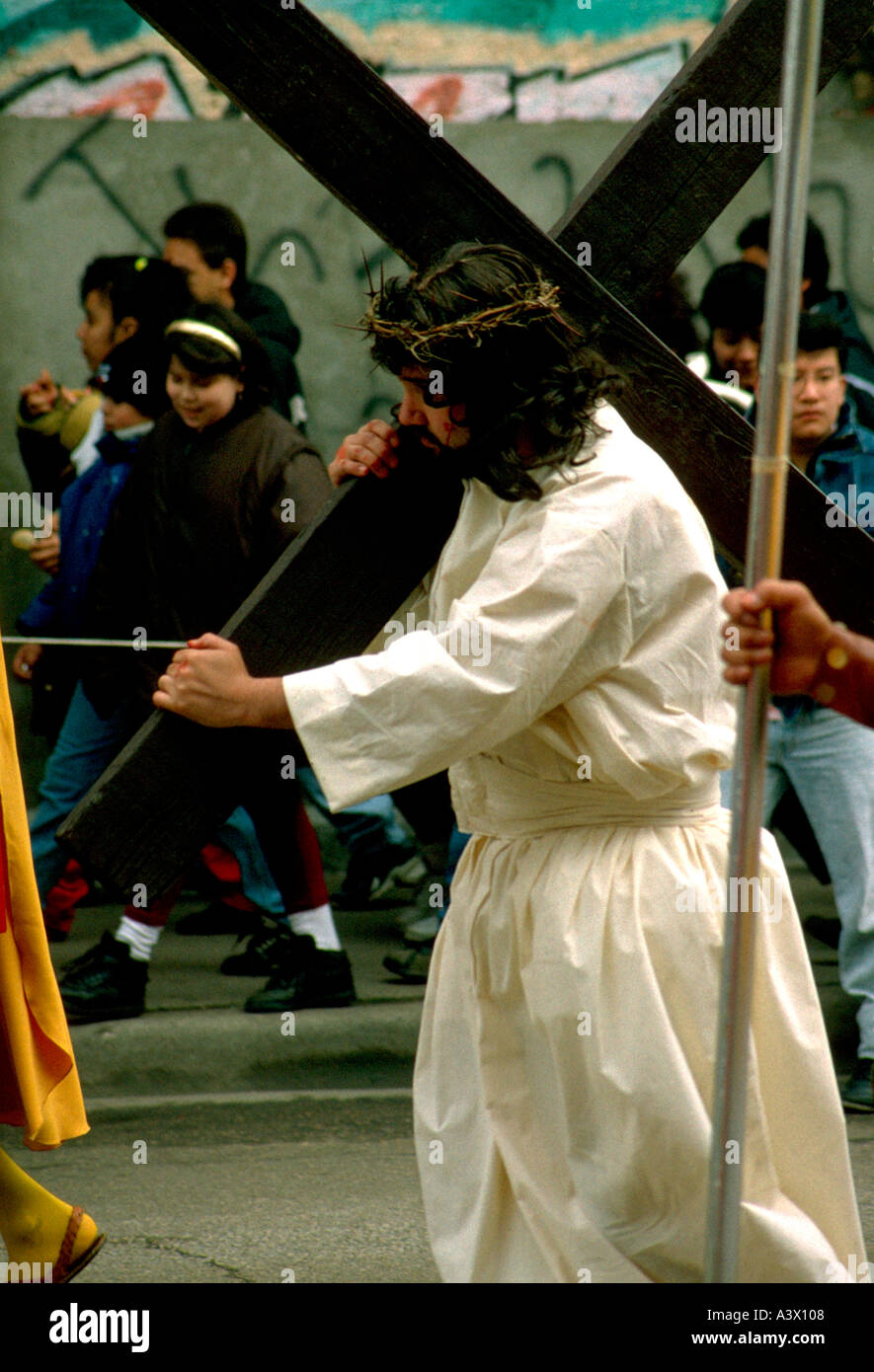 Jesus bearing the cross in the Pilsen Way Cross Procession. Chicago ...