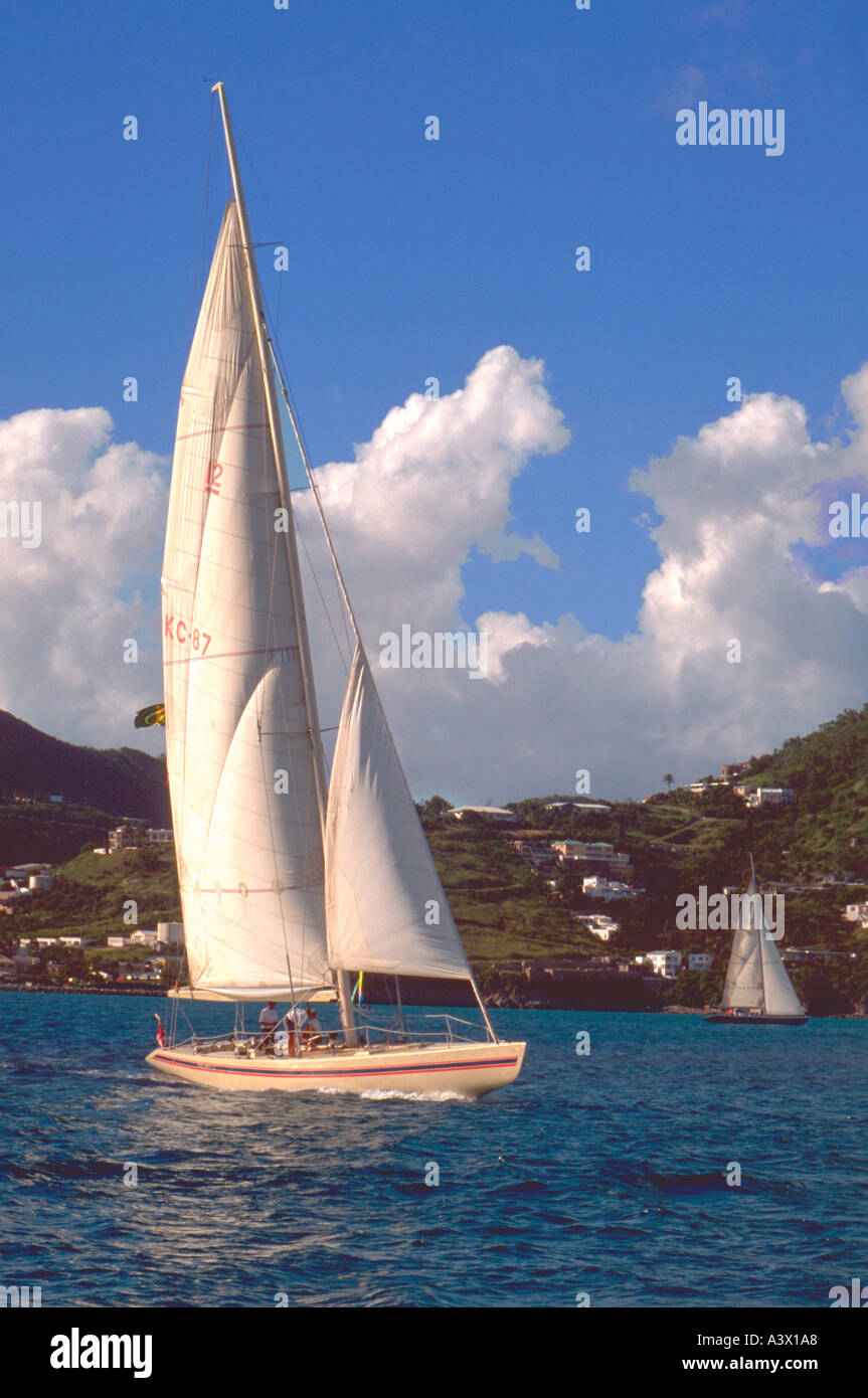 Sailboat in blue harbor water. Saint Martin Island West Indies ...