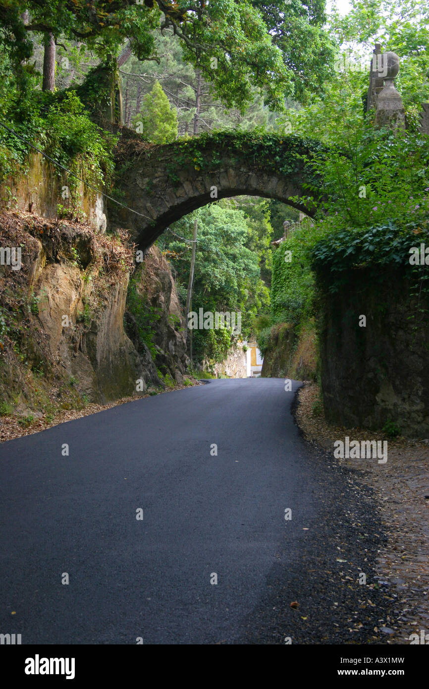old stone bridge in a park with road beneath Stock Photo - Alamy