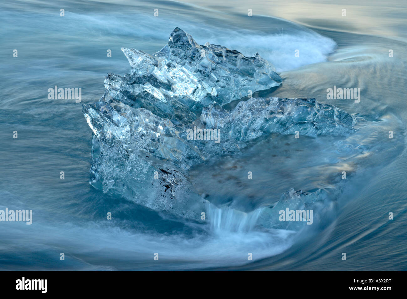 Jokulsarlon glacial lagoon Iceland melting clear iceberg blue ice in ...