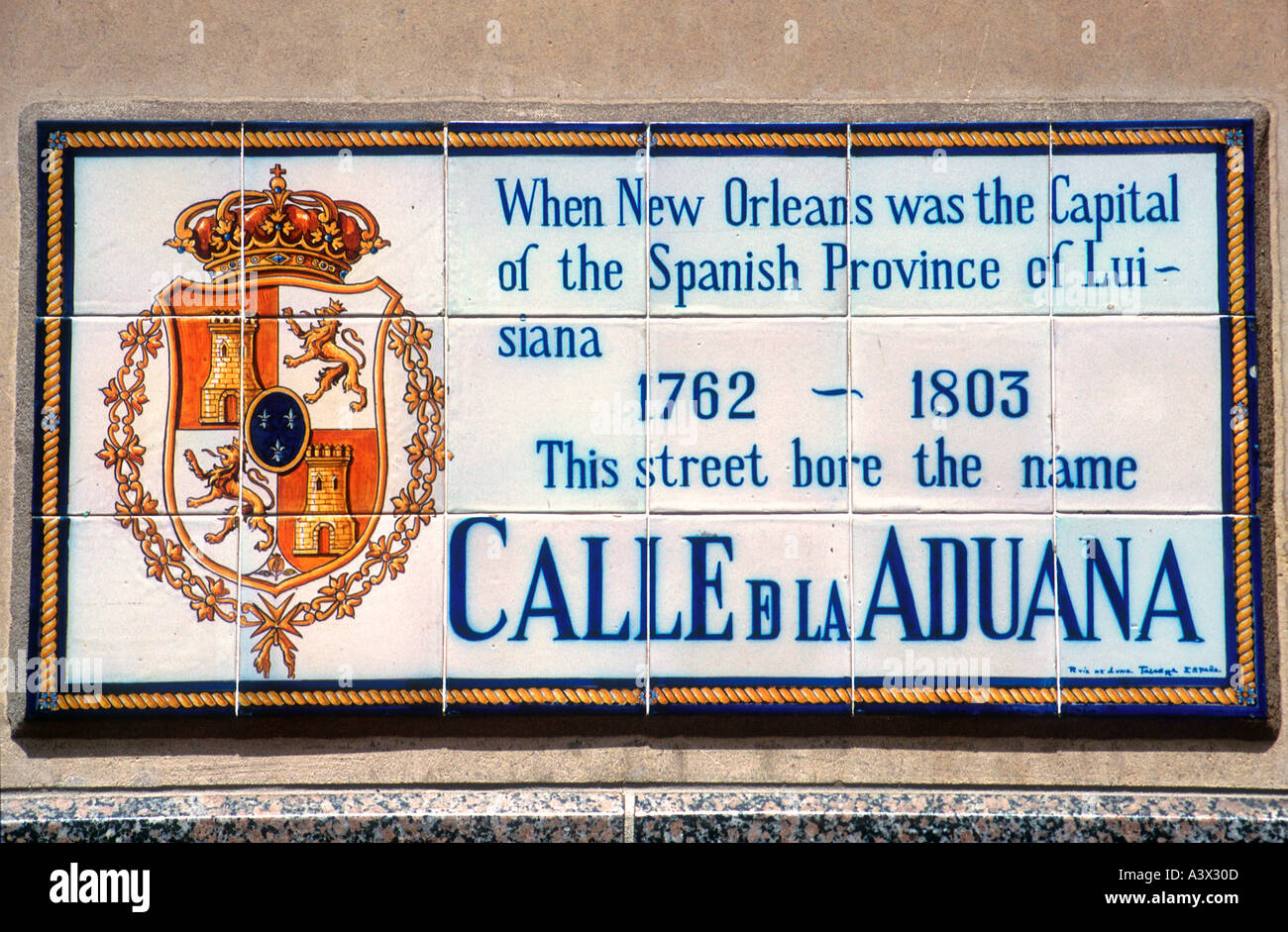 Street sign marking the Spanish heritage of New Orleans Louisiana USA ...